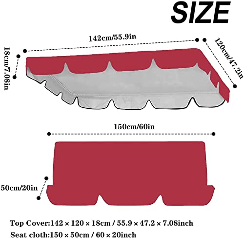 XYQSBY Patio Swing Canopy Set, 55.9 inches All Weather Protection Waterproof Top Cover, Swing Replacement Awning Canopy Covers for Swing Chair Outdoor Garden Furniture (Two-Seater Red)