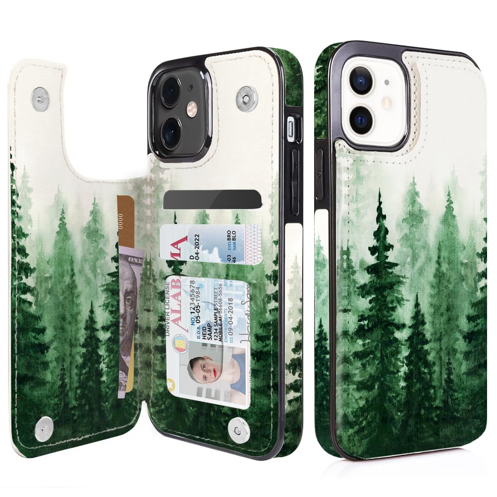 uCOLOR for iPhone 11 Wallet Case with Card Holder-PU Leather Folio Flip Cover Kickstand Card Slots Double Magnetic Clasp RFID Blocking Compatible with iPhone 11 6.1" (Forest)
