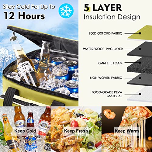 AUROPEAK Cooler Bag 46 Cans Insulated Soft Sided Cooler Collapsible Portable Lunch Cooler Leakproof Cooler Bag for Beach, Picnic, Work, Trip, Travel, Camping, BBQ
