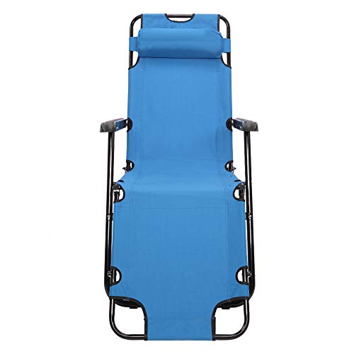 Outdoor Folding Reclining Beach Sun Patio Chaise Lounge Chair Pool Lawn Lounger (Blue)