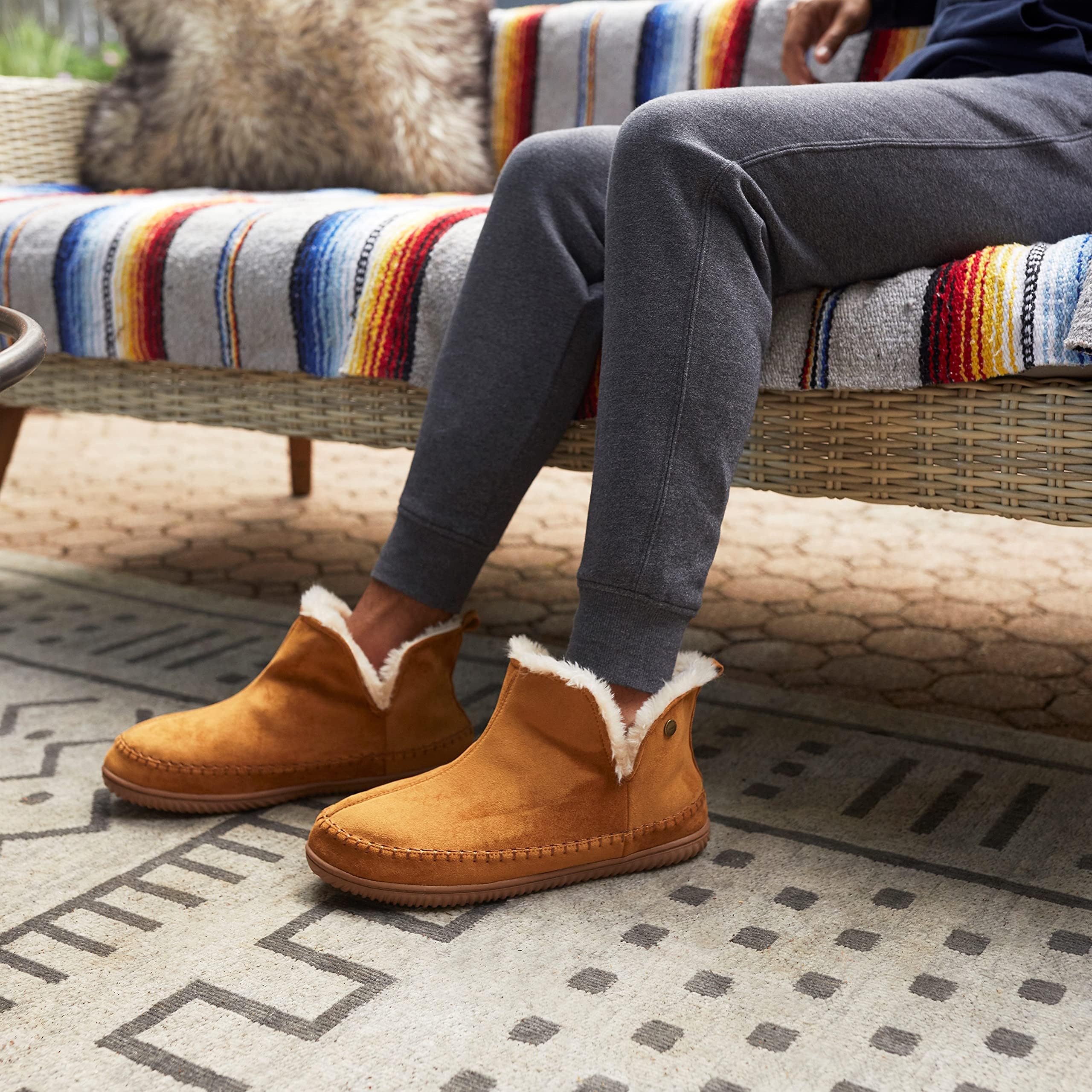 Dearfoams Alpine Men's Brixen Indoor/Outdoor Memory Foam Boot Slipper Ankle, Whiskey, 12-13