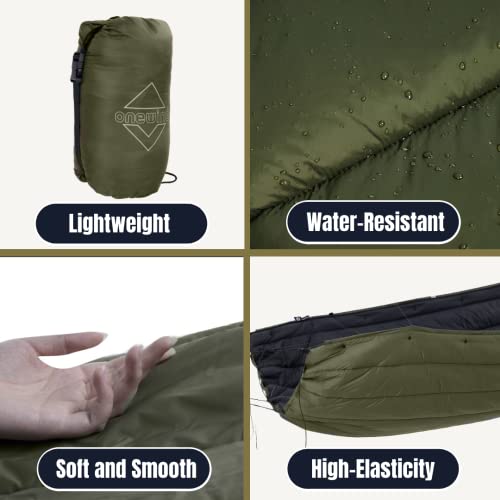 Onewind Premium Hammock Underquilt, Full Length Underquilt with Insulation for Hammock Camping, Hiking, Backpacking and Travel. Lightweight and Portable, 50F, OD Green