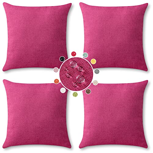OTOSTAR Pack of 4 Outdoor Waterproof Throw Pillow Covers Decorative Pillow Covers Square Pillowcases Patio Cushion Case Pillows for Couch Tent Sofa Bed Balcony Porch Decor 16x16 Inch (Hot Pink)