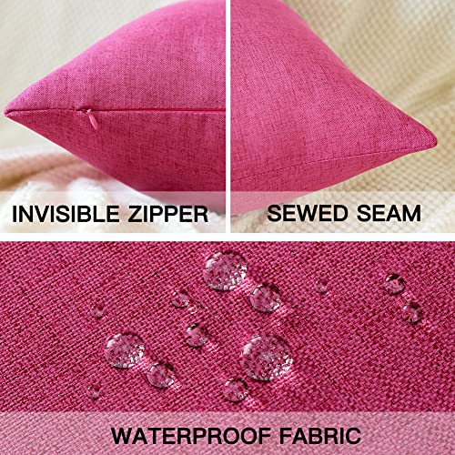 OTOSTAR Pack of 4 Outdoor Waterproof Throw Pillow Covers Decorative Pillow Covers Square Pillowcases Patio Cushion Case Pillows for Couch Tent Sofa Bed Balcony Porch Decor 16x16 Inch (Hot Pink)