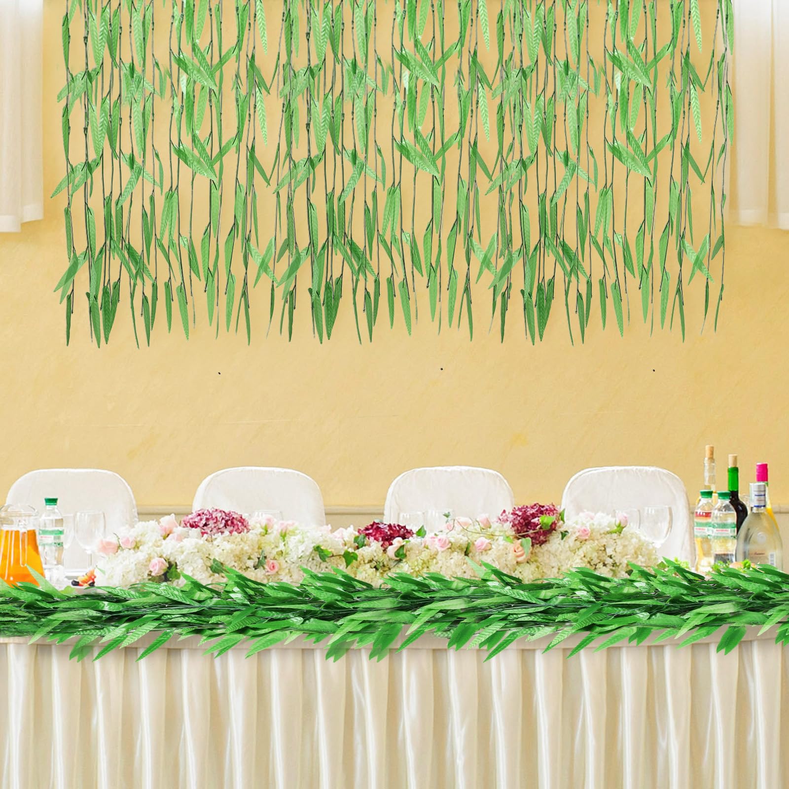 Riceshoot 200 Pcs Artificial Vine 1200 ft Artificial Hanging Leaves Vines Fake Vines Willow Garland Faux Willow Vines for Wall Balcony Garden Wedding Windowsill Party Wreath Supplies Decorations