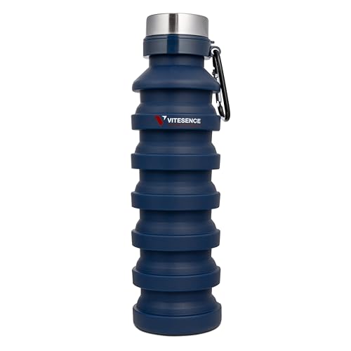 Vitesence collapsable Water Bottle | Safe and Eco-friendly Materials | Suitable for cold and warm water | Flexible Design perfect for camping and travel | 100% Food grade silicone