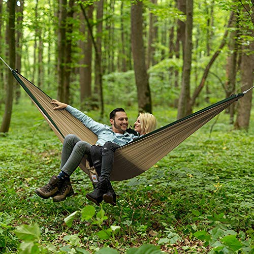 Lazy Monk 2 Person Hammock w/ Tree Straps | Portable Foldable Parachute Double Hamock Outdoor, Travel, Camping | Hamaca para dos | Complete Two People Couple Patio Backyard Outside Hanging Swing Amaca