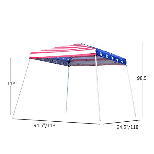 Outsunny 10' x 10' Pop Up Canopy Instant Event Tent with American Flag Roof, Slanted Legs, Easy Height Adjustable for Wedding Party for Patio Backyard Garden