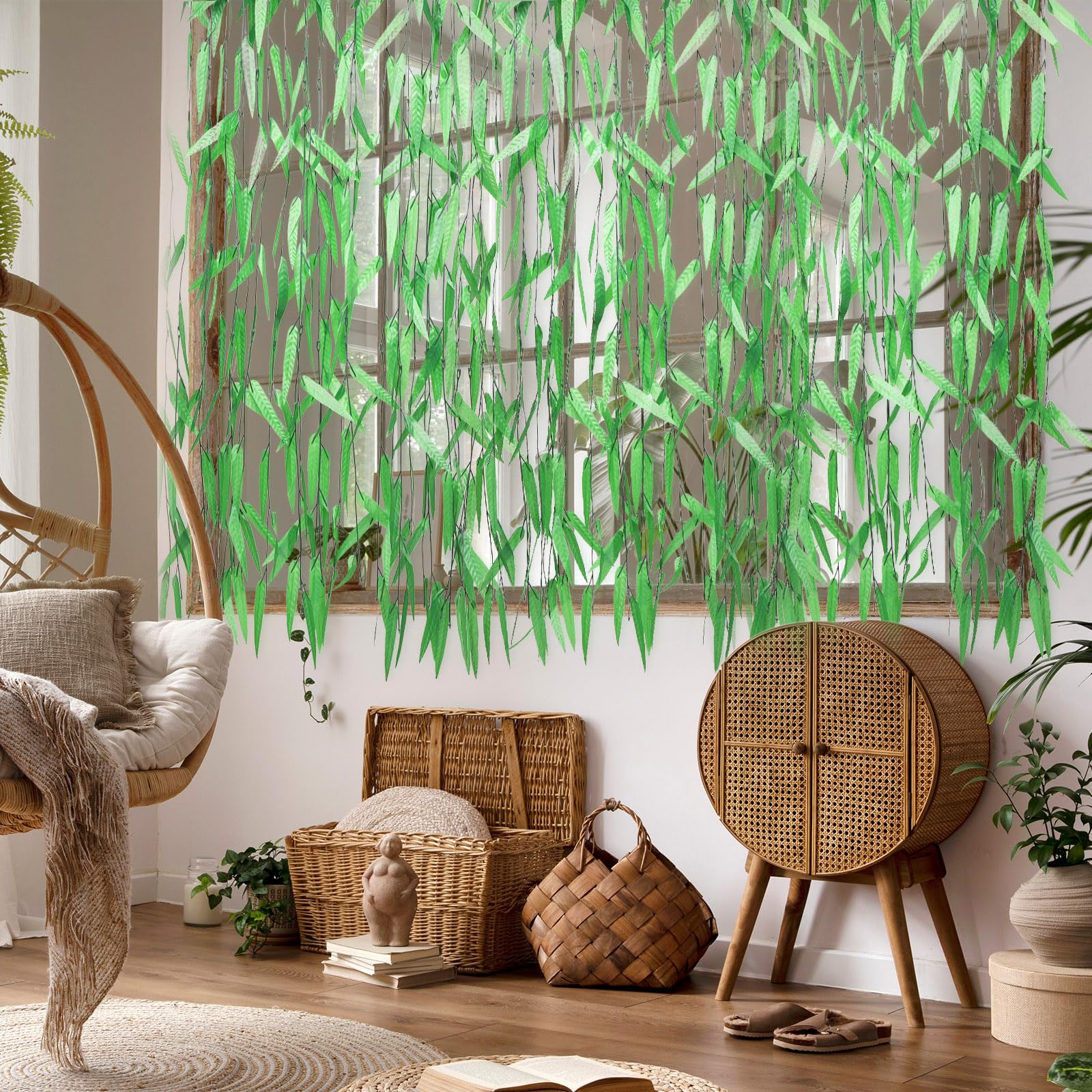 Riceshoot 200 Pcs Artificial Vine 1200 ft Artificial Hanging Leaves Vines Fake Vines Willow Garland Faux Willow Vines for Wall Balcony Garden Wedding Windowsill Party Wreath Supplies Decorations
