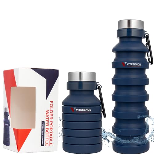 Vitesence collapsable Water Bottle | Safe and Eco-friendly Materials | Suitable for cold and warm water | Flexible Design perfect for camping and travel | 100% Food grade silicone