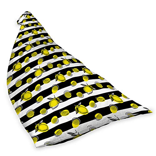 Lunarable Yellow Striped Lounger Chair Bag, Lemon Fruits Slices Repeated Drawing on Horizontal Lines Backdrop, High Capacity Storage with Handle Container, Lounger Size, White Charcoal Grey