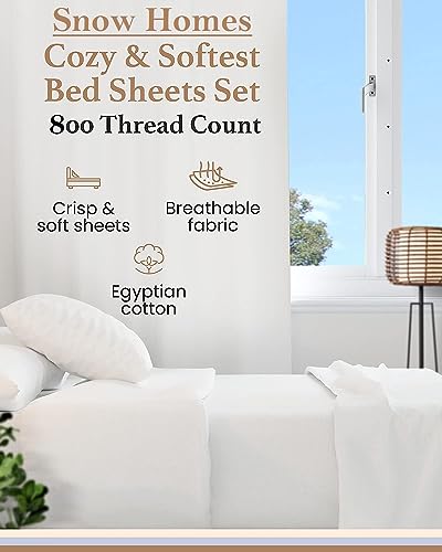 snowhomes 800-Thread Count 4-Pcs Bed Sheets 100% Egyptian Cotton Bedding Set Chocolate Full Size Sheets, Long Staple Cotton Fitted Sheet with Pillowcase, Fits Mattress Upto 16" Deep Pockets