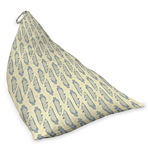 Ambesonne Nautical Lounger Chair Bag, Marine Theme Arowana Fish Pattern Along Seaweeds and Seashells, High Capacity Storage with Handle Container, Lounger Size, Pale Yellow and Blue Grey