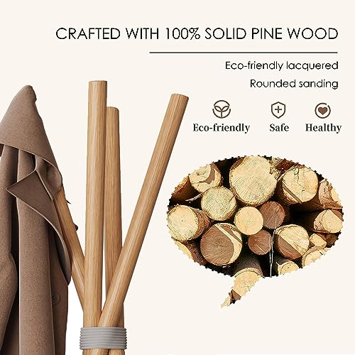 THRONKENGER Rustic Coat Rack with Unique Design,Wood Coat Rack Freestanding Coat Tree,Modern Minimalist Style Coat Stand for Entryway,Hallway,Bedroom (A)