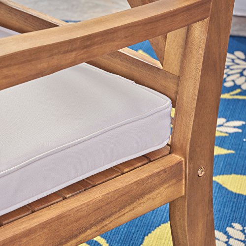 Christopher Knight Home Peter | Outdoor Acacia Wood Dining Chair Set of 2, Teak/Cream Cushion