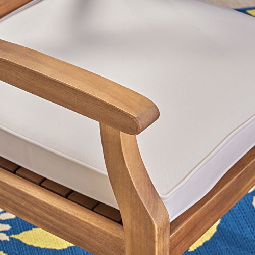 Christopher Knight Home Peter | Outdoor Acacia Wood Dining Chair Set of 2, Teak/Cream Cushion
