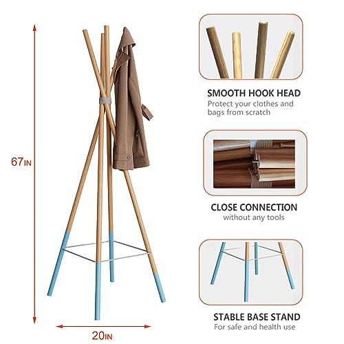 THRONKENGER Rustic Coat Rack with Unique Design,Wood Coat Rack Freestanding Coat Tree,Modern Minimalist Style Coat Stand for Entryway,Hallway,Bedroom (A)