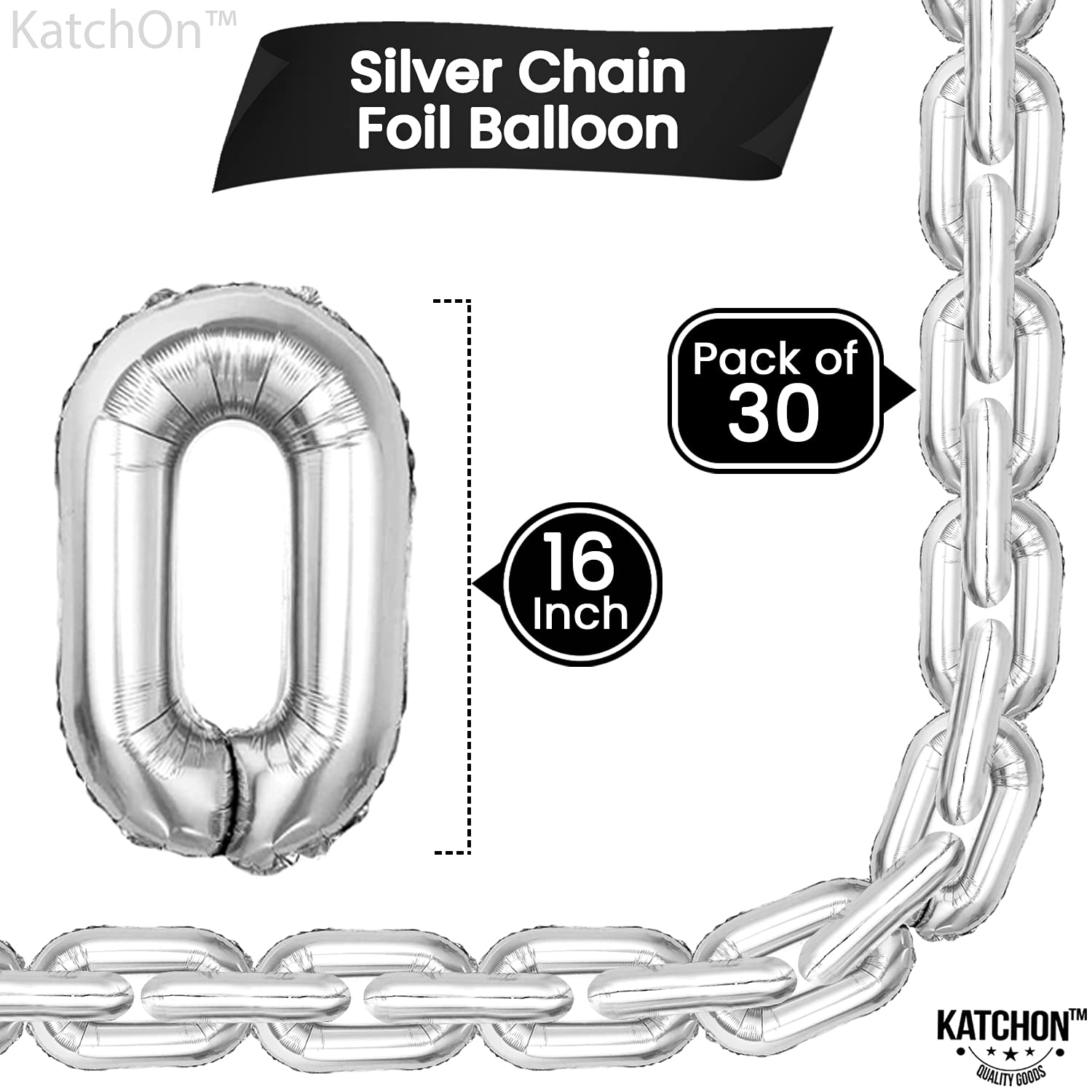 KatchOn, Black Spike Balloons - Pack of 32 | Black Starburst Balloon, Chain Link Balloons | Big Silver Chain Balloons for Black Birthday Decorations and Notorious One Birthday Decorations
