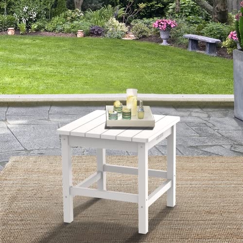 Cecarol Adirondack Side Table, 19.6" Square Oversized Outdoor Side Table, Fade-Resistant and Weather Resistant End Table, Poly Resin Worry-Free Plastic Table for Porch, Patio, Seaside, White-OST01