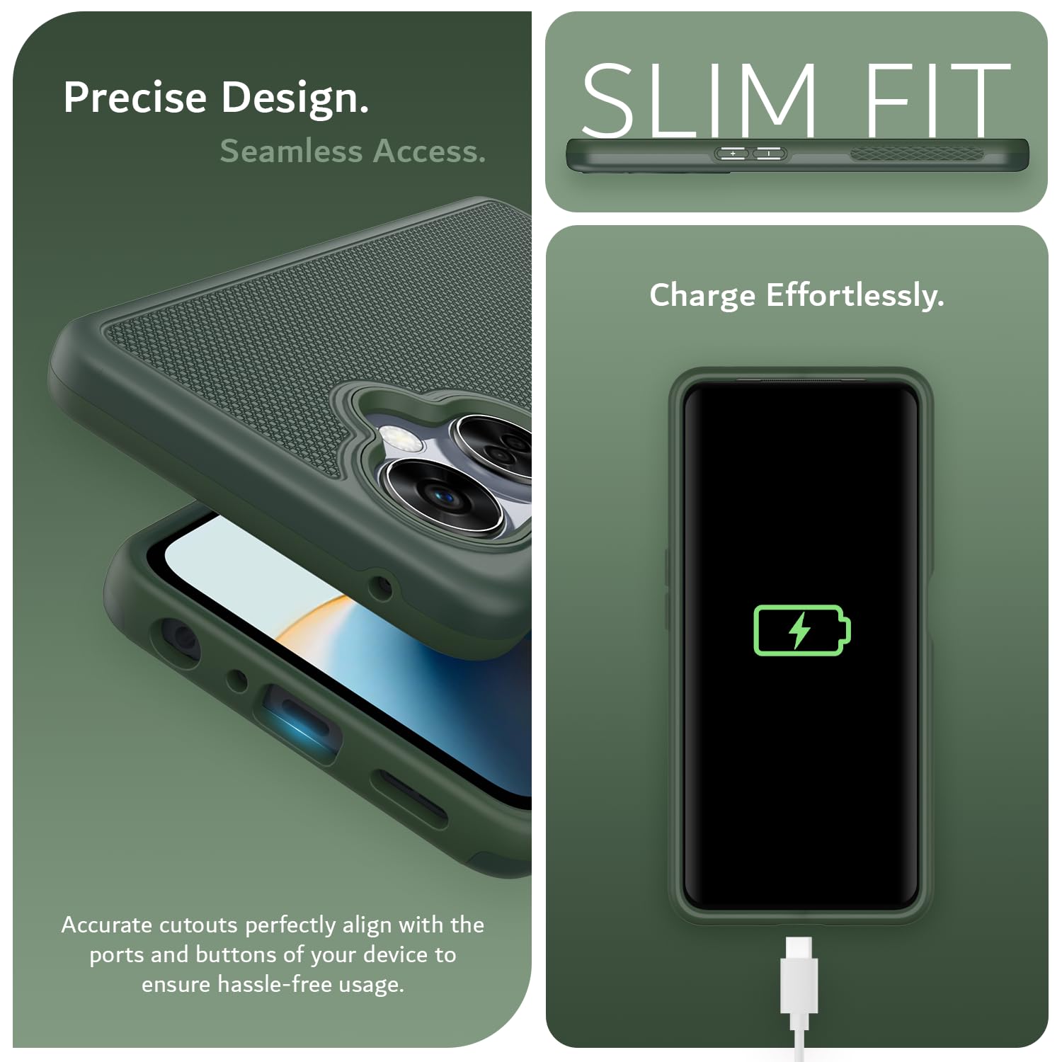TUDIA DualShield Merge Grip Phone Case for OnePlus Nord N30 5G 2023 - Dual Layer, Shockproof, Military Grade, Slim, Non-Slip Heavy Duty Protective Phone Case - Protector Phone Cover - Pine Green