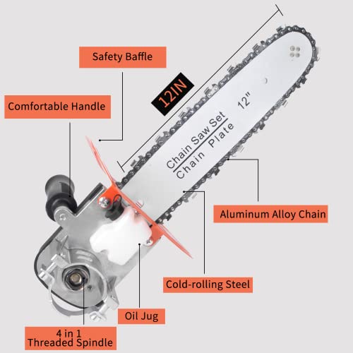 12 Inch Chainsaw Attachment for Angle Grinder, Electric Chain Saw Converter Accessories for Wood Cutting Applicable Angle Grinder 5/8”-11 Thread ABOR M10 M12 M14