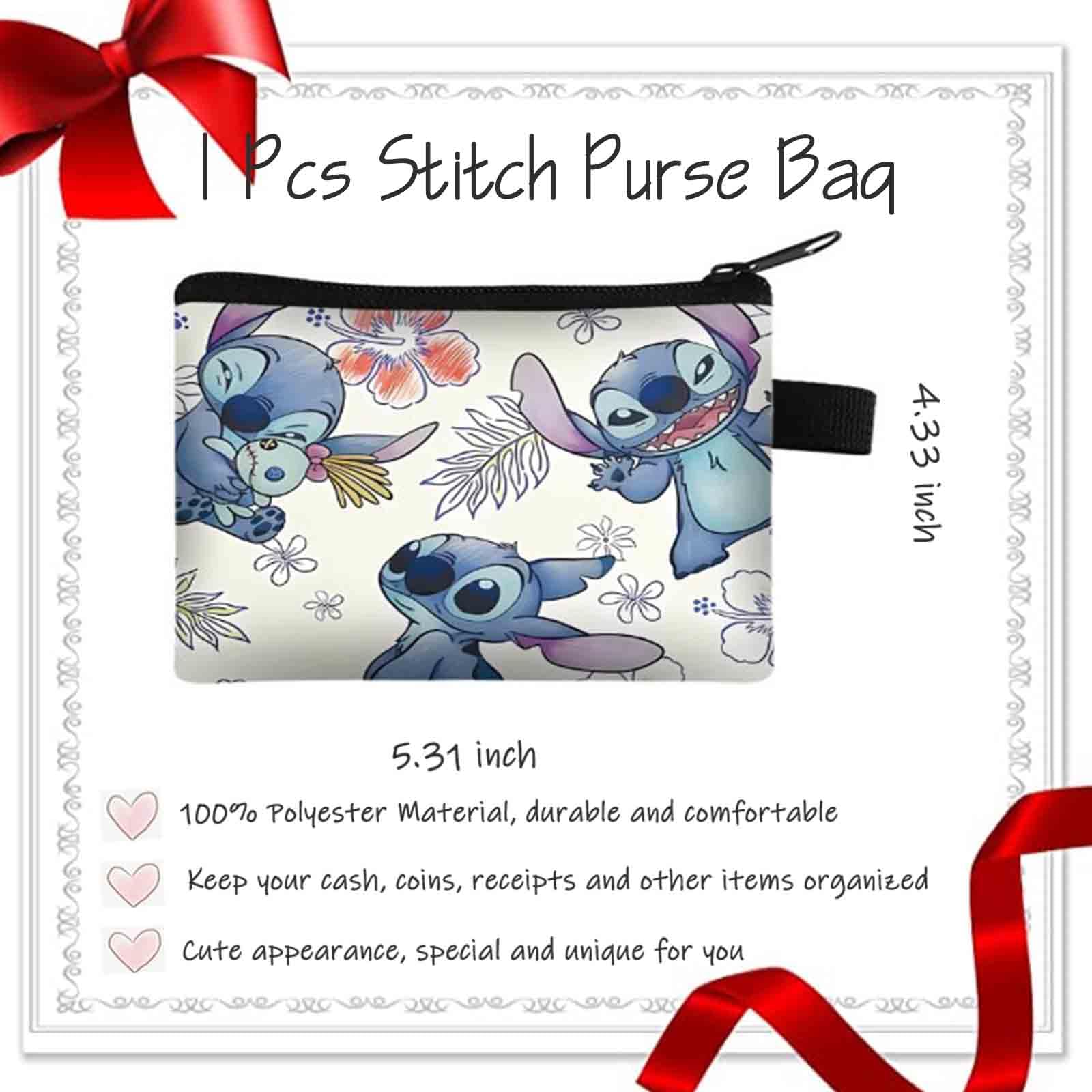 EMISOO Merchandise Stuff Gift Set, Stitch Anime Drawstring Bag, Keychain, Keychain Lanyard, Purse, Bracelets, Sticker, Button Pins (Black A)