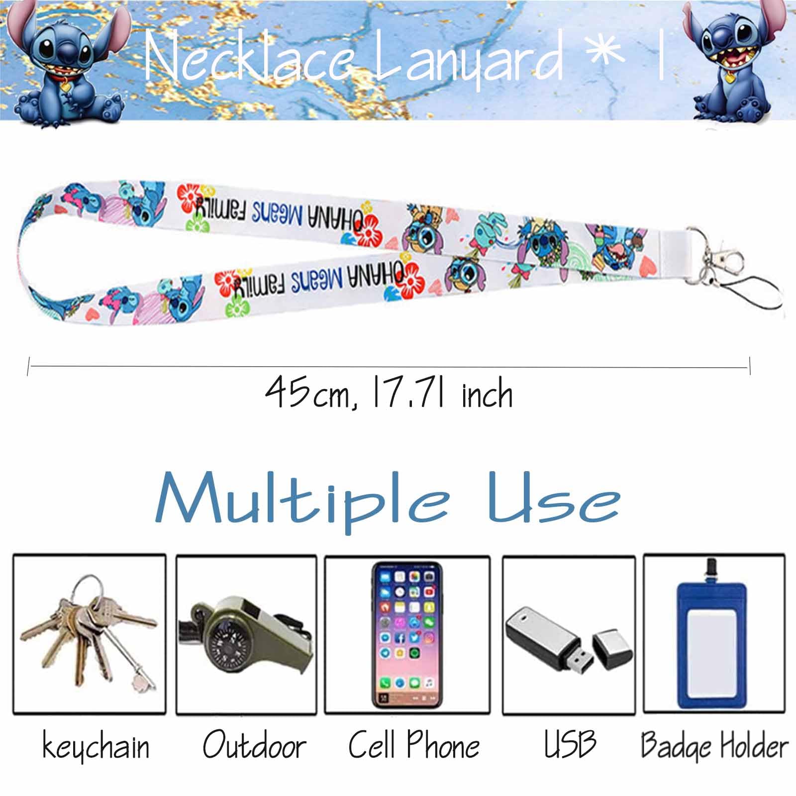 EMISOO Merchandise Stuff Gift Set, Stitch Anime Drawstring Bag, Keychain, Keychain Lanyard, Purse, Bracelets, Sticker, Button Pins (Black A)