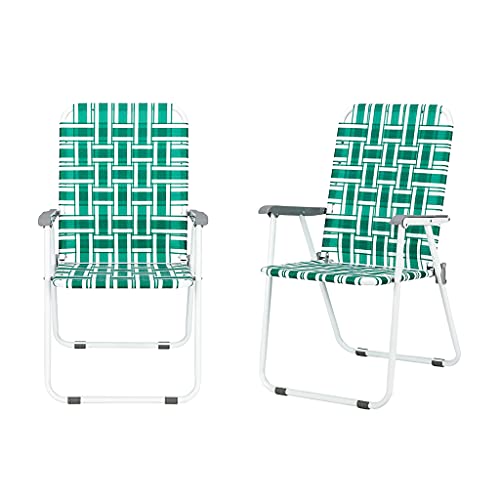 2 Pack Webbing Chair, Designs New Standard Patio Lightweight Folding Web Lawn Chair Set, Outdoor Reclining Beach Chair Portable Camping Chair, Webbed Folding Chair for Yard, Garden (Light Green)