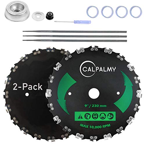 CALPALMY (2-Set) 9" x 20T Chainsaw Tooth Brush Blades Tool Kit, ā 2 Blades, 3 Assorted Round Files and 4 Washers | for Cutter, Trimmer, Weed Eater | Made from Carbon Steel, Cuts Like Butter