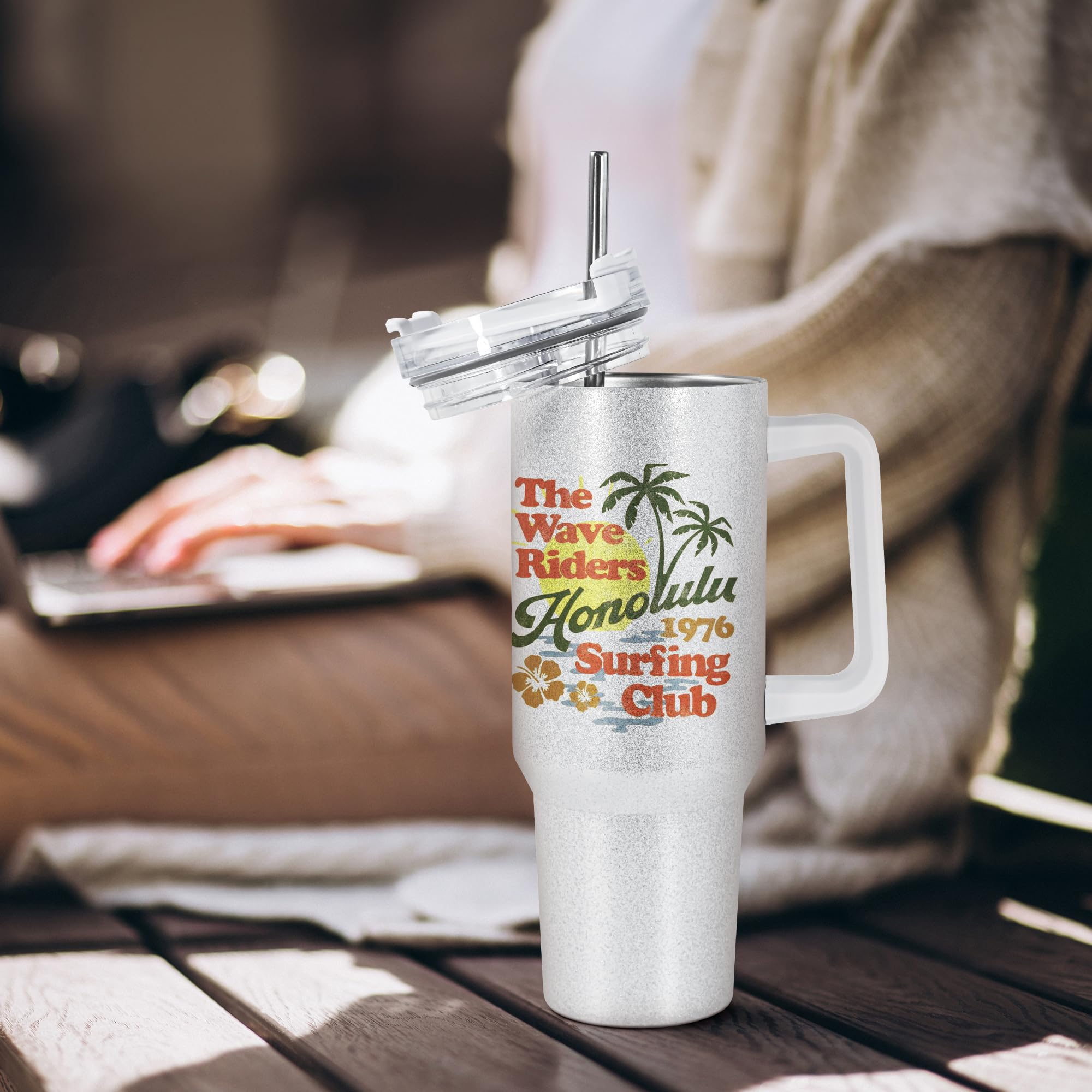 AGH 4 Pack 40 oz Sublimation Glitter White Tumbler with Stainless Steel Straw and Lid, Insulated Double Wall Vacuum Reusable Cups with handle
