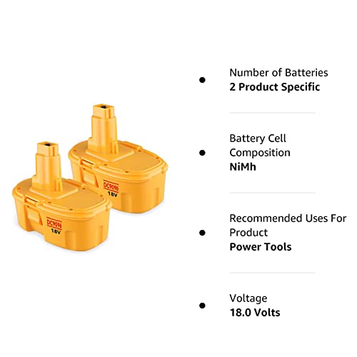 SHGEEN 【2023 Upgraded 4600mAh 】 2Pack DC9096 Ni-MH Replacement for Dewalt 18V Battery XRP DC9096 DC9098 DC9099 DW9095 DW9096 DW9098 DE9039