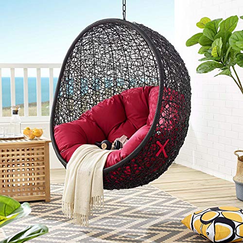 Modway EEI-739-RED-SET Encase Wicker Rattan Outdoor Patio Porch Lounge Egg, Swing Chair with Stand, Red