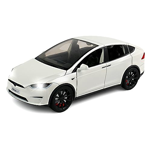1:24 Scale Model X Alloy Car Model Diecast Toy Vehicles for Kids, car Model X Gull Wing Door,Pull Back Alloy Car with Lights and Music,Gifts for Boys and Girls (White)