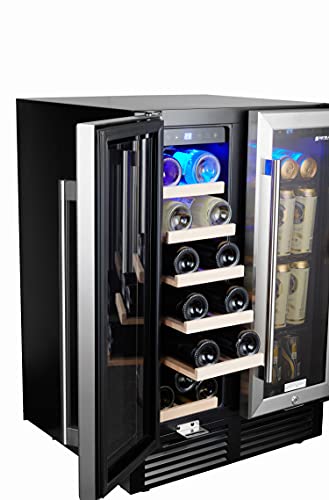 Dxacvkc 24'' Wine Cooler Refrigerator, Beverage Refrigerator with Stainless Steel Tempered Glass Door, Dual Zone Built-in or Freestanding Fridge with Large Capacity