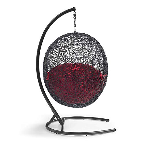 Modway EEI-739-RED-SET Encase Wicker Rattan Outdoor Patio Porch Lounge Egg, Swing Chair with Stand, Red