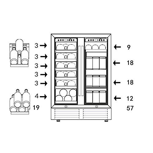 Dxacvkc 24'' Wine Cooler Refrigerator, Beverage Refrigerator with Stainless Steel Tempered Glass Door, Dual Zone Built-in or Freestanding Fridge with Large Capacity