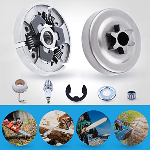 Chainsaw 7pcs Kit Sprocket Clutch Drum 3/8" for Stihl 017 018 021 023 MS170 MS180 MS210 MS230 MS250 Replacement Parts with Needle Bearing Washer E-Clip Worm Gear for 1123 640 2003, 1123 640 2073