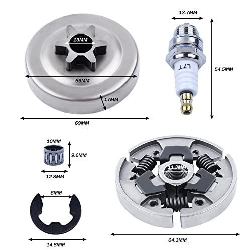 Chainsaw 7pcs Kit Sprocket Clutch Drum 3/8" for Stihl 017 018 021 023 MS170 MS180 MS210 MS230 MS250 Replacement Parts with Needle Bearing Washer E-Clip Worm Gear for 1123 640 2003, 1123 640 2073