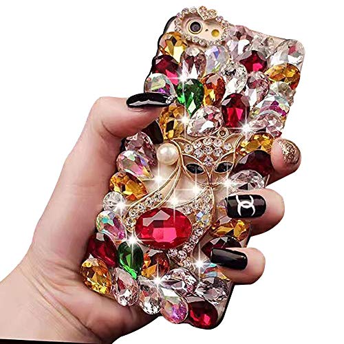 Ostop Bling Diamond Case Compatible with Samsung Galaxy S20 Plus Crystal Rhinestone Case,Sparkle Full Stones Clear Glitter Homemade 3D Cute Fox Animals Phone Back Cover Women Girls,Red