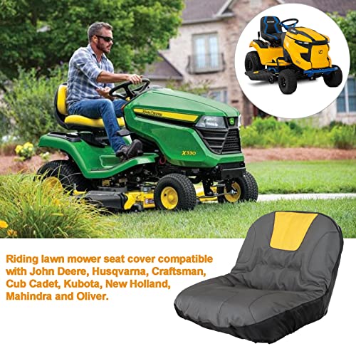 Riding Lawn Mower Seat Covers, Universal Oxford Waterproof Tractor Seat Cover with Storage Bag Compatible with Husq-varna、Crafts-man、Cub Ca-det (Grey Medium )