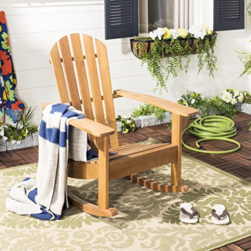 Safavieh PAT7042A Outdoor Collection Brizio Teak Rocking Adirondack Chair, Natural