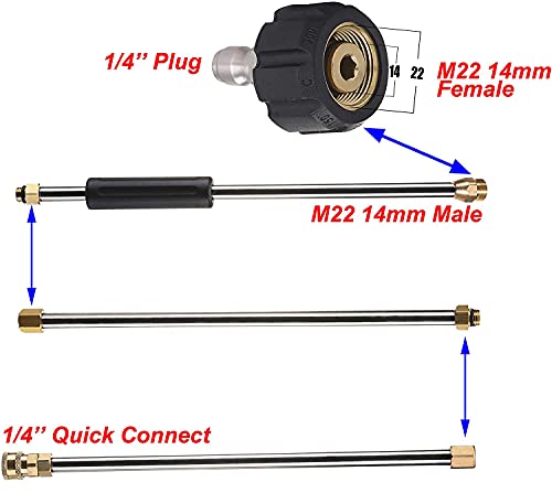 Tool Daily Pressure Washer Extension Wand, 90 Inch Power Washer Lance, 1/4 Inch Quick Connect, M22, 4000 PSI…