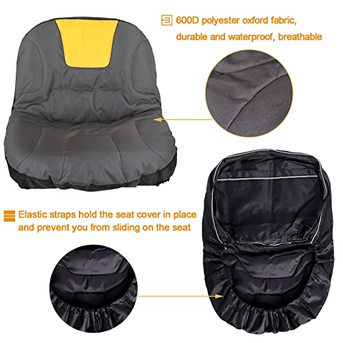 Riding Lawn Mower Seat Covers, Universal Oxford Waterproof Tractor Seat Cover with Storage Bag Compatible with Husq-varna、Crafts-man、Cub Ca-det (Grey Medium )