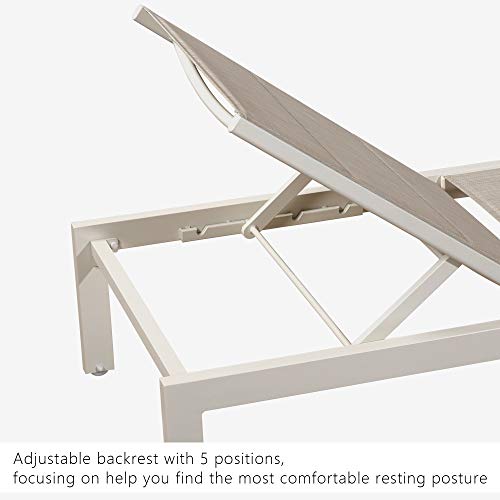 Iwicker 2 PCS Patio Aluminum Chaise Lounges Outdoor Weather-Resistant Textilene Quick Dry Foam Padded Lounge Chairs with Adjustable Backrest and Wheels, Beige