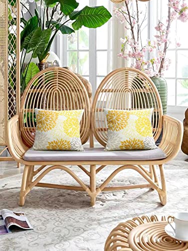cygnus 18x18 Yellow Dahlia Throw Pillow Covers Case Linen for Couch Sofa Bedroom Farmhouse Decorative Square Accent Set of 2
