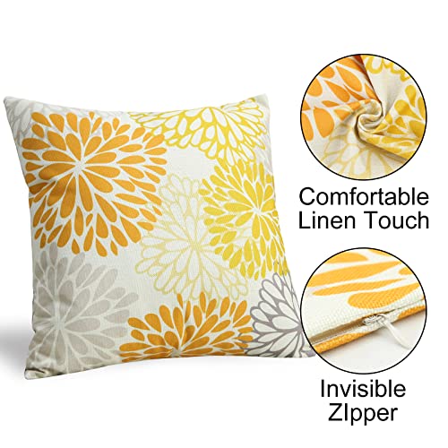 cygnus 18x18 Yellow Dahlia Throw Pillow Covers Case Linen for Couch Sofa Bedroom Farmhouse Decorative Square Accent Set of 2