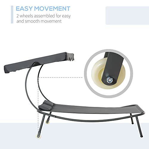 Outsunny Patio Double Chaise Lounge Chair, Outdoor Wheeled Hammock Daybed with Adjustable Canopy and Pillow for Sun Room, Garden, or Poolside, Grey