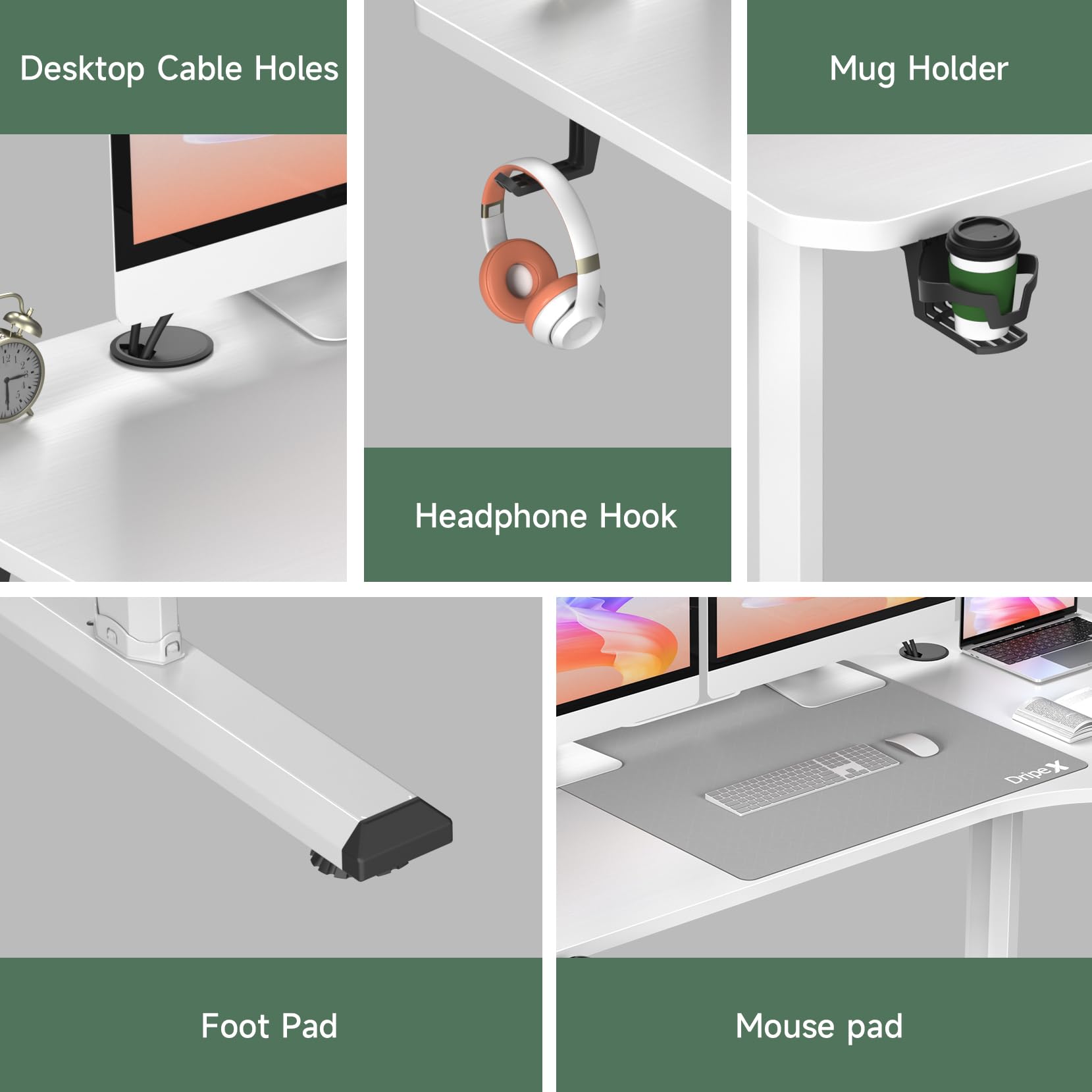 Dripex Adjustable Electric Standing Desk 1, 63 inch, White