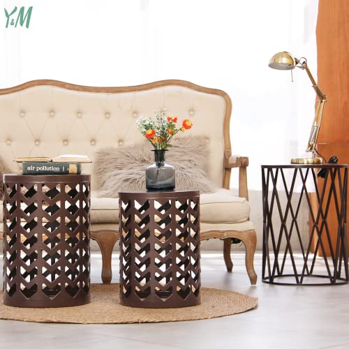 Y&M Set of 3 Round Heavy-Duty Side Table End Table, Coffee Table for Indoor Multifunctional Use, Outdoor Decorative Garden Stool Plant Stand-Pure Brown(Ship from US)
