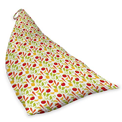 Lunarable Vegetable Lounger Chair Bag, Carrots Leaves Lemons and Tomatoes, High Capacity Storage with Handle Container, Lounger Size, White Multicolor